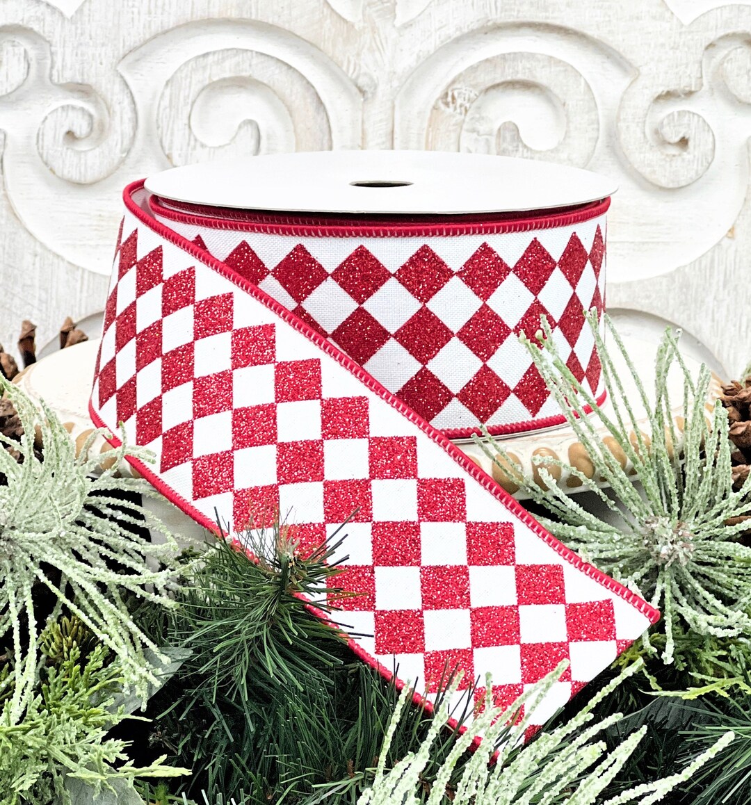 Red and White Glitter Jester Ribbon, Red and White Harlequin Ribbon ...