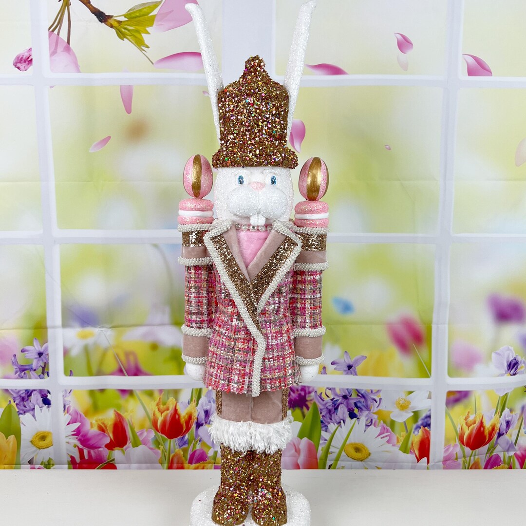 Handmade Couture Bunny Nutcracker: Pink & Gold Easter Decor - Etsy
