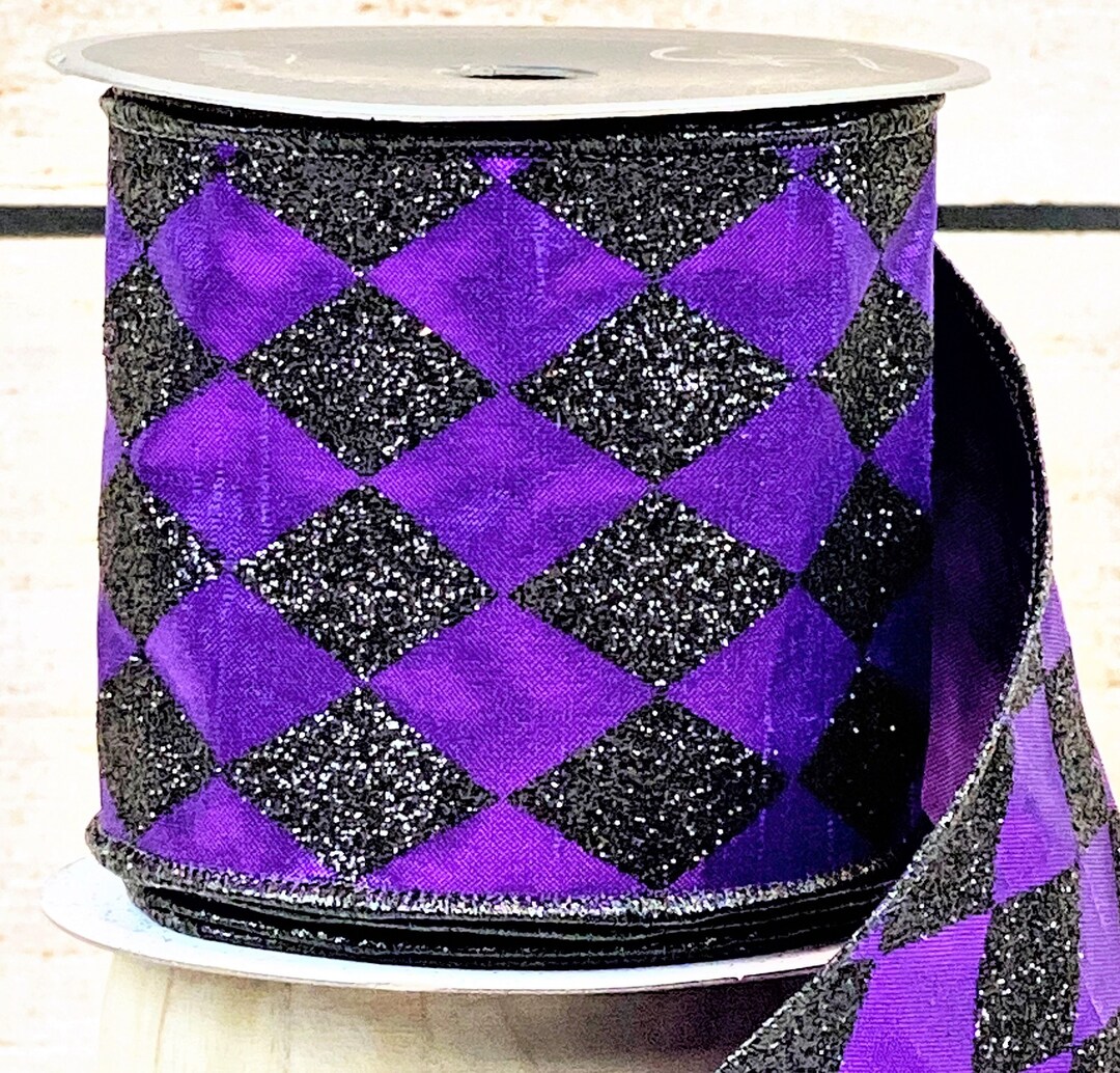 Harlequin Ribbon Purple Jester Ribbon Glitter Harlequin - Etsy