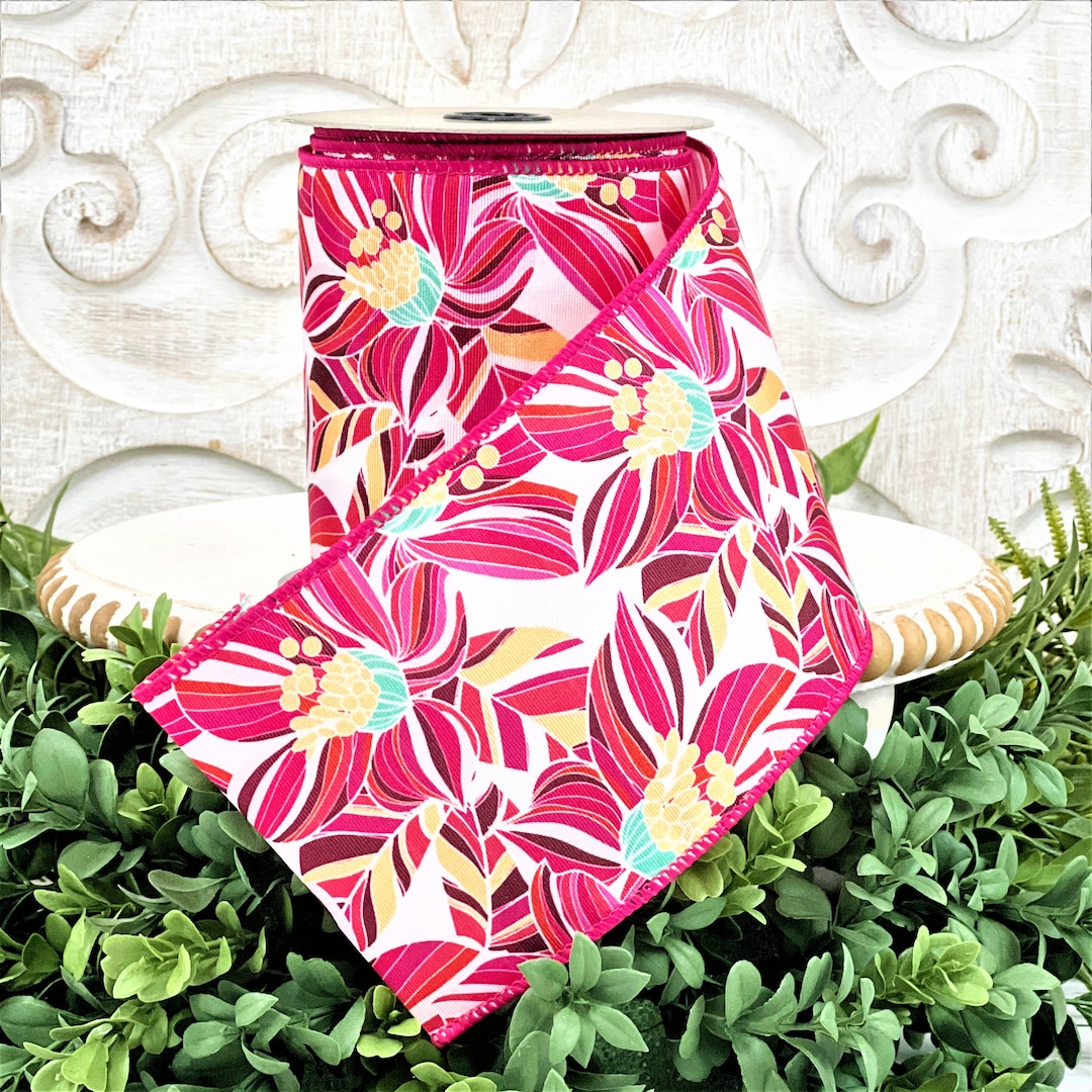 Tropical Floral Ribbon, Summer Floral Ribbon, Wired Floral Ribbon ...
