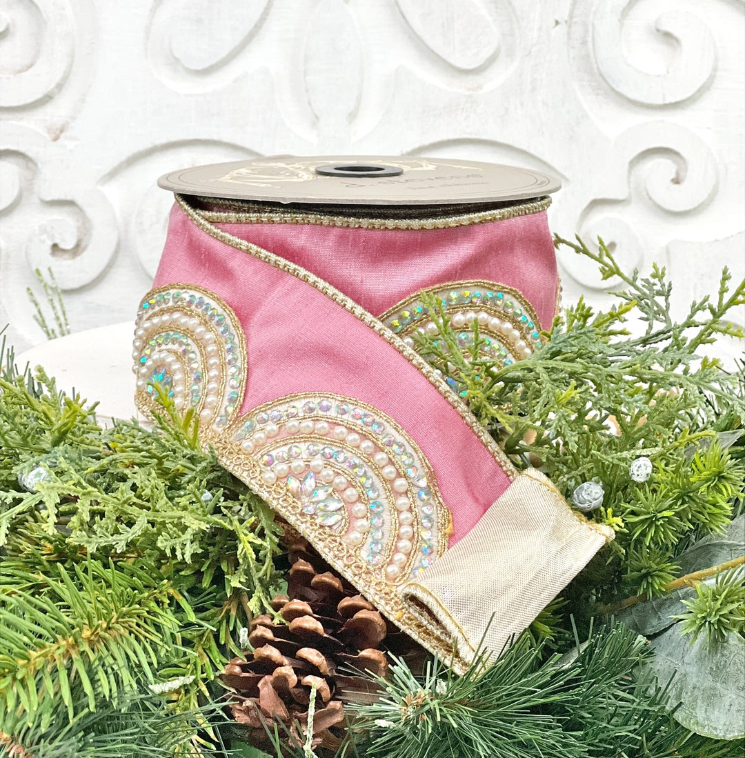 Light Pink Jeweled Ribbon, Pearl Trim Ribbon, LT Pink Jewel Trim Ribbon ...