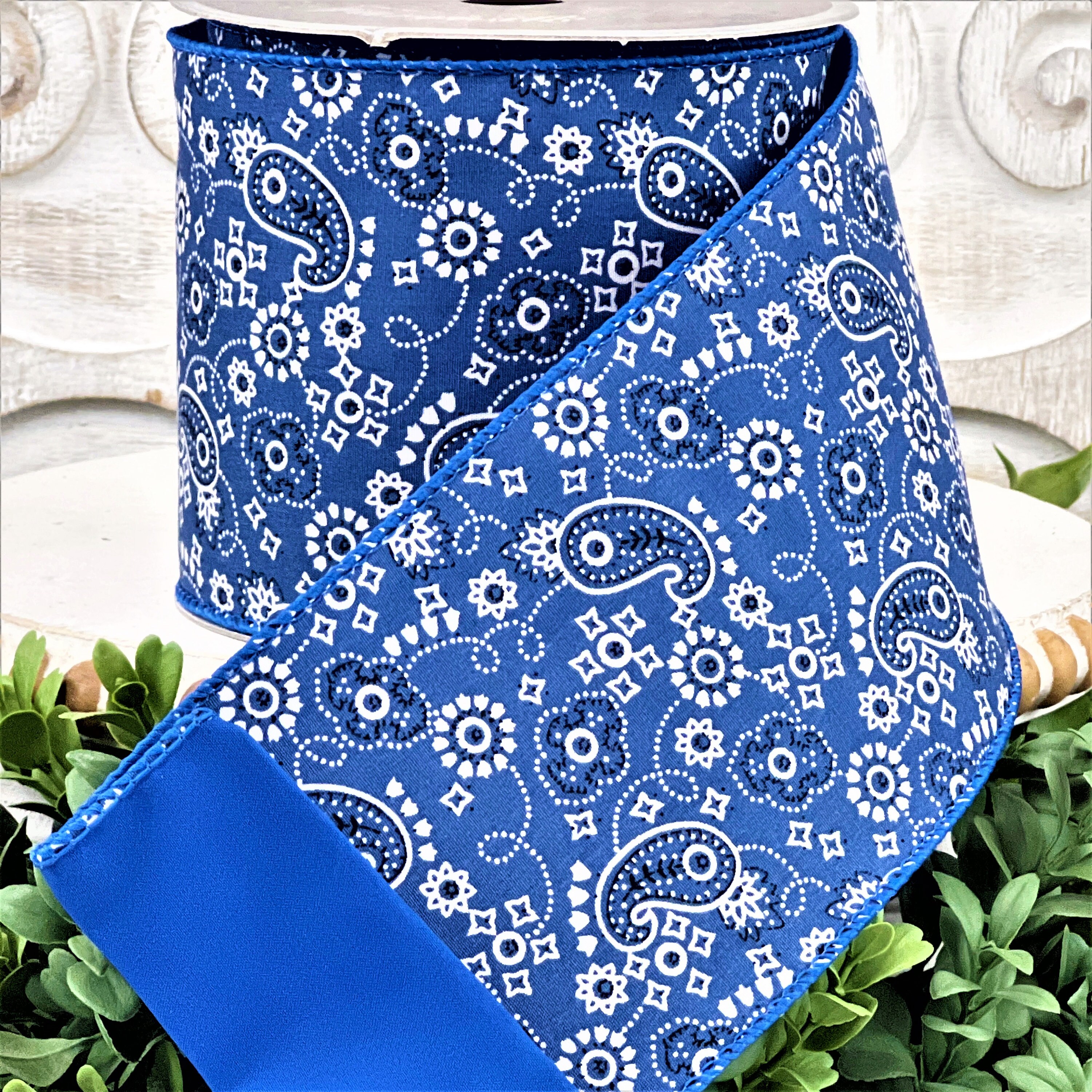 Blue Paisley Wired Ribbon: 4" Farrisilk Bandana Ribbon - Etsy