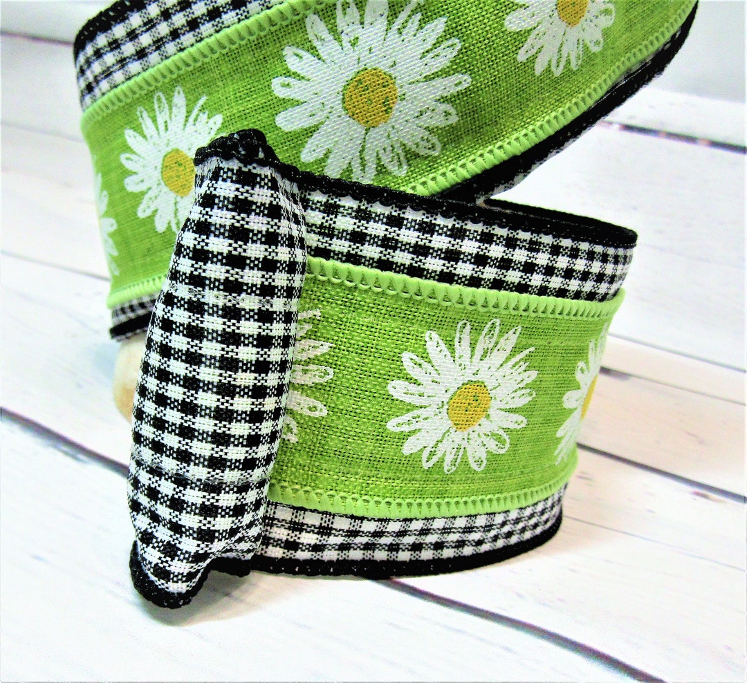 D Stevens Green Daisy Ribbon, Luxury Wired Ribbon, Buffalo Check Ribbon ...