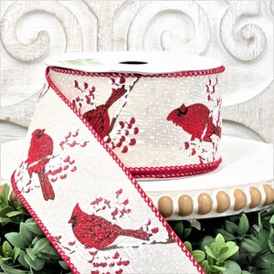 Cardinal Ribbon, Christmas Cardinal Ribbon, Red Bird With Berries ...