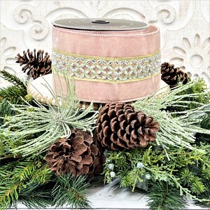 Pink Velvet Jeweled Ribbon, Rose Velvet Ribbon, Jeweled Velvet Ribbon ...