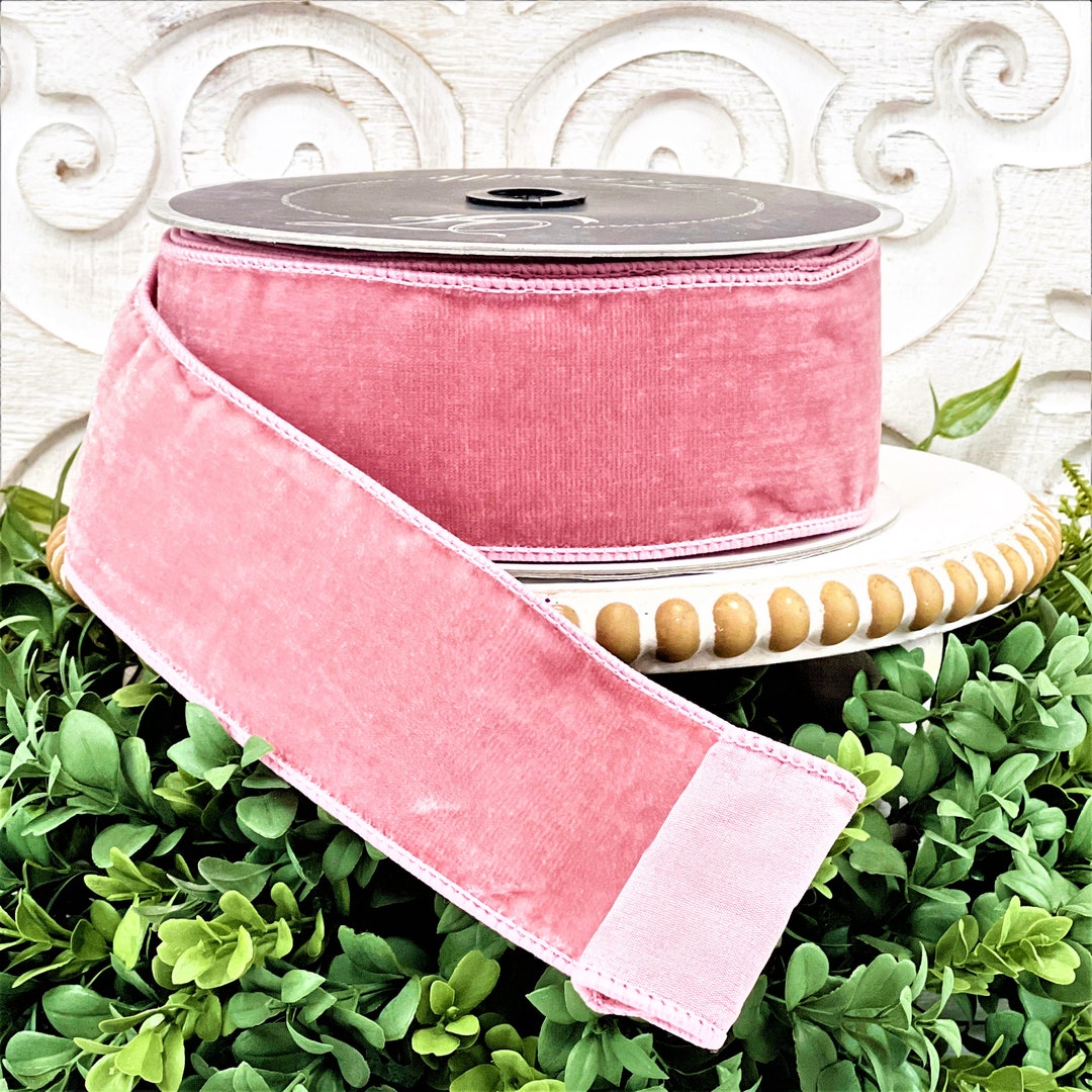 Pink Velvet Ribbon, Rose Pink Velvet Ribbon, Wired Velvet Ribbon, Pink ...