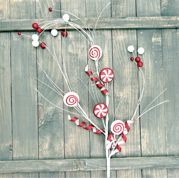 30 Glitter Peppermint Curly Spray Red and White Candy Pick - Etsy
