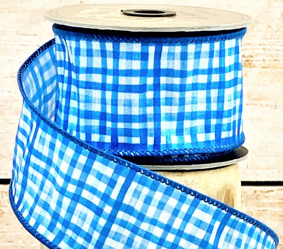 Blue Plaid Ribbon Davenport Blue Plaid Ribbon Wired Blue - Etsy