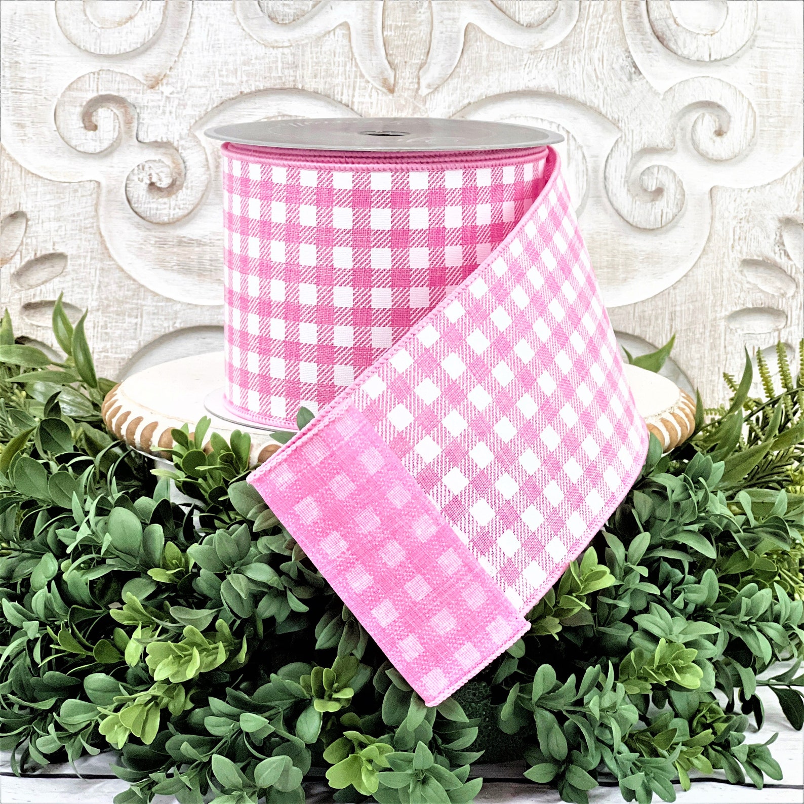 Pink Gingham Ribbon Pink and White Check Ribbon Farrisilk - Etsy