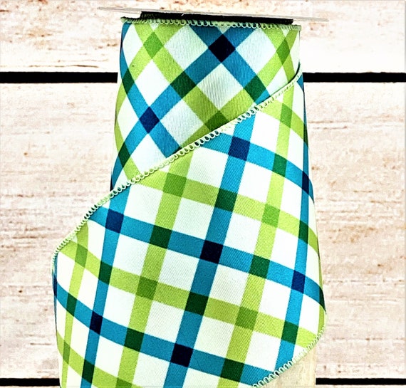 Turquoise and Green Plaid Ribbon Blue Plaid Ribbon Green | Etsy
