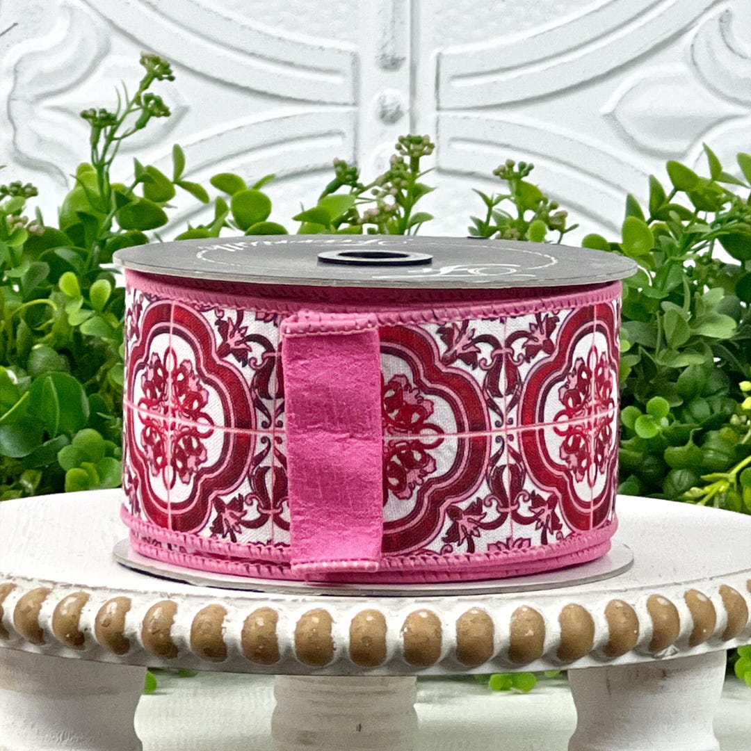 Farrisilk Messina Ribbon, Double Sided Designer Ribbon With Pink ...