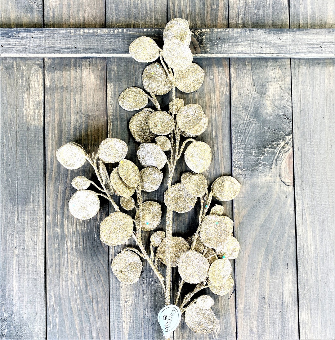 Champagne Gold Glitter Lunaria Leaf Spray: Holiday Floral Stem - Etsy