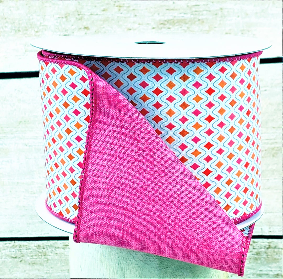 Hot Pink and Orange Ribbon, Disco Diamond Ribbon, 4 Inch Wired Ribbon ...