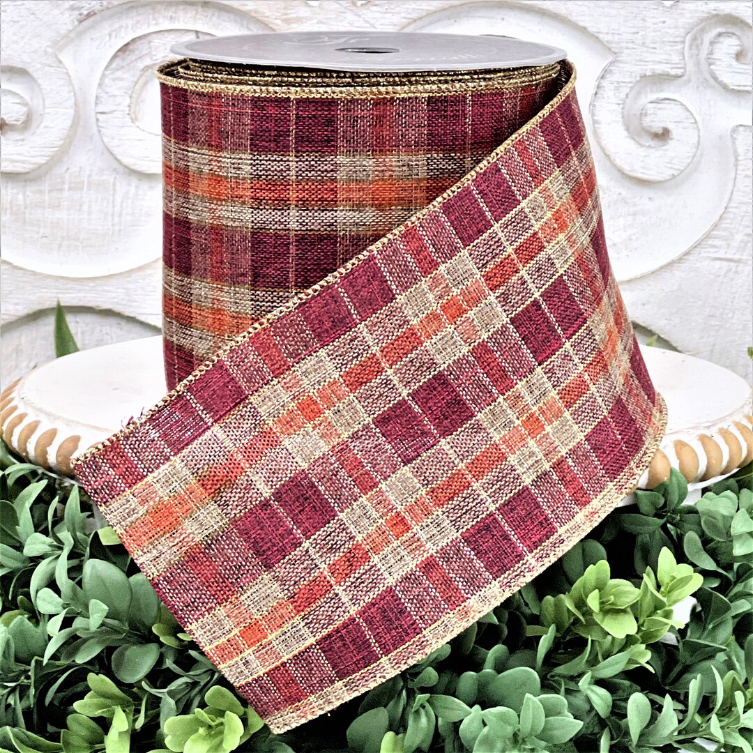 Fall Plaid Ribbon Burgundy Plaid Ribbon Orange Ribbon - Etsy