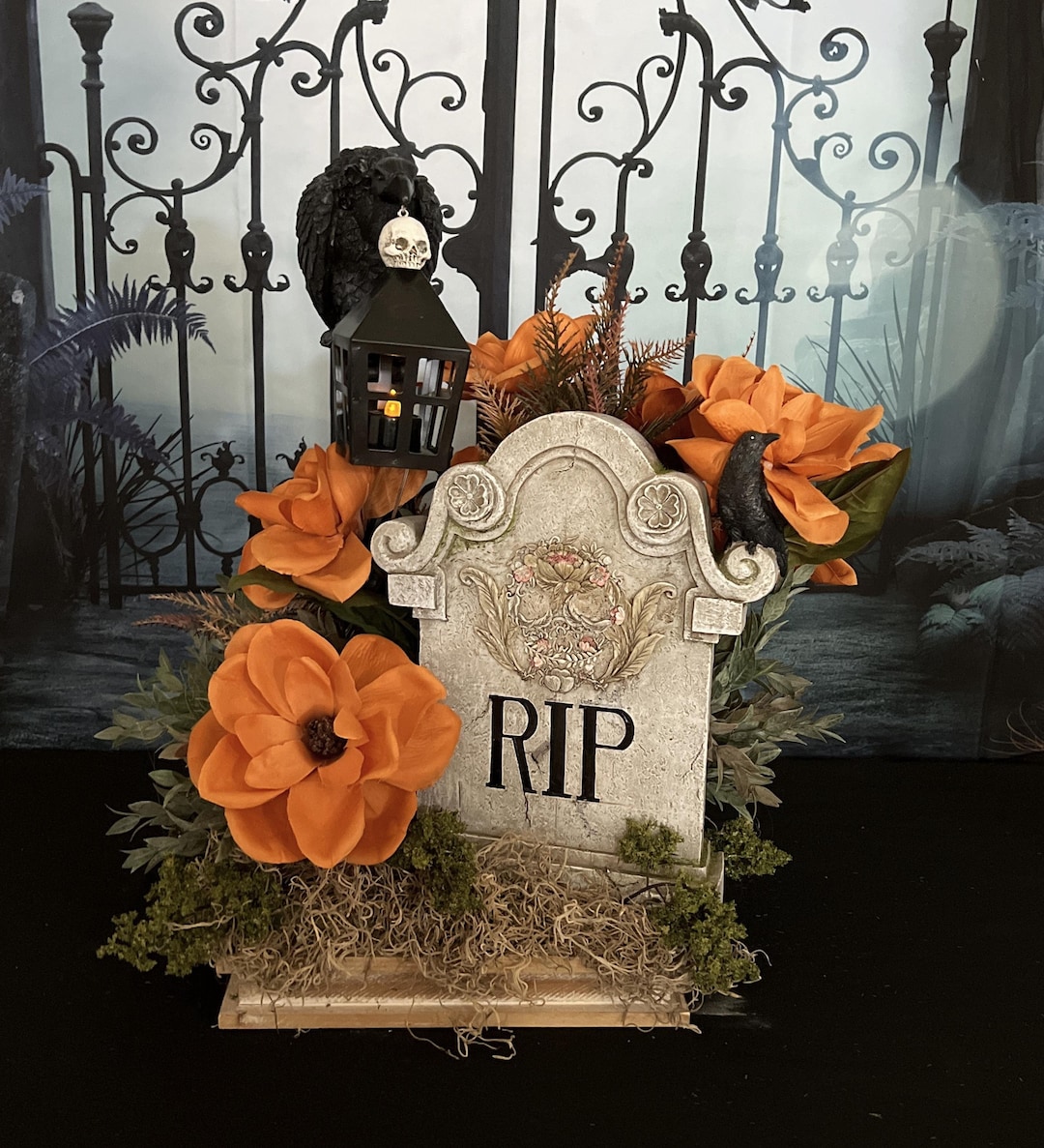 XL Lighted Gothic Halloween Graveyard Centerpiece - Tombstone Table ...