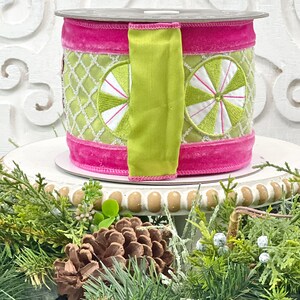 Pink and Green Peppermint Ribbon, Pink and Green Velvet Embroidered ...