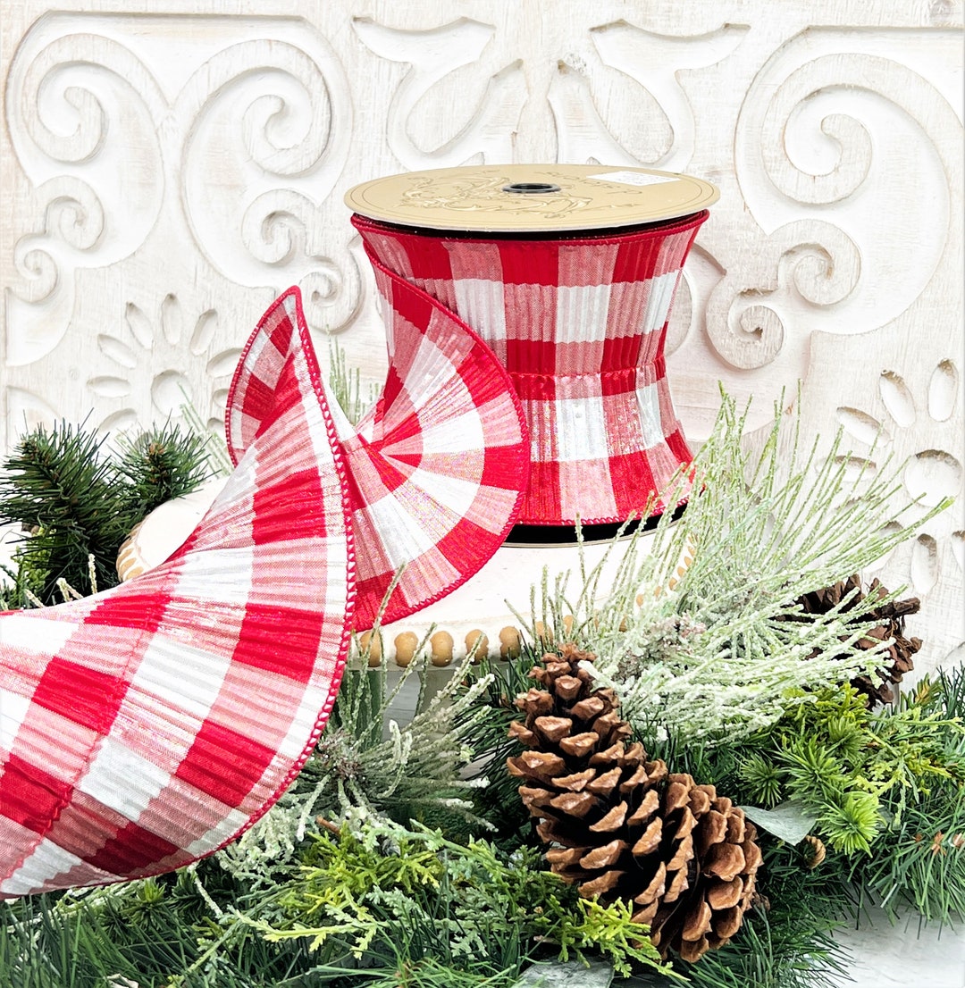 5" Red and White Check Fluted Lame Ribbon - D Stevens Wired Holiday ...