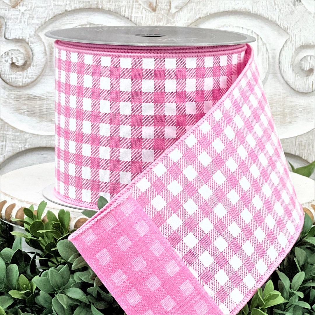 Pink Gingham Ribbon Pink and White Check Ribbon Farrisilk - Etsy