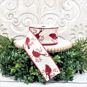 Cardinal Ribbon, Christmas Cardinal Ribbon, Red Bird With Berries ...