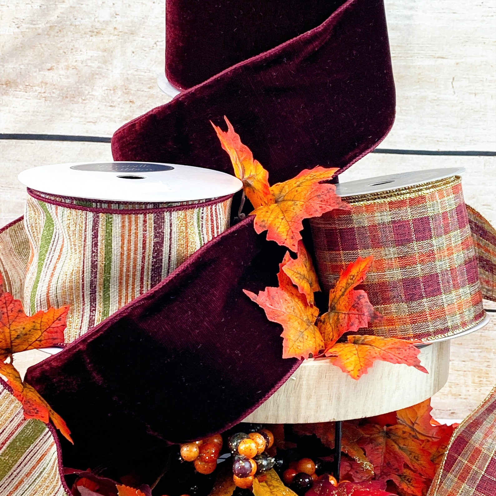 Fall Plaid Ribbon Burgundy Plaid Ribbon Orange Ribbon - Etsy