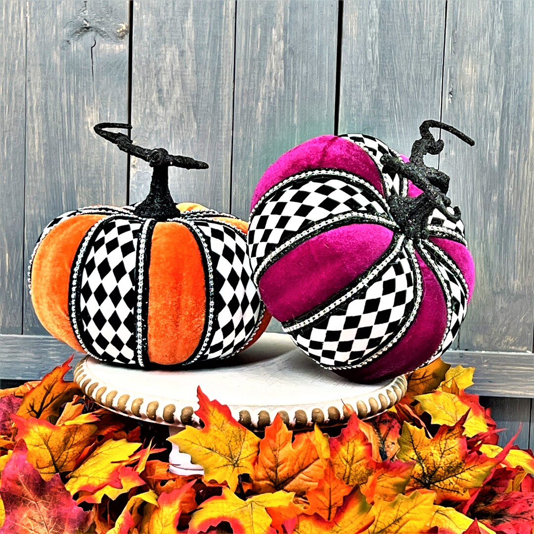 Velvet Harlequin Rhinestone Pumpkin 6, Fall Pumpkin Decor, Halloween ...