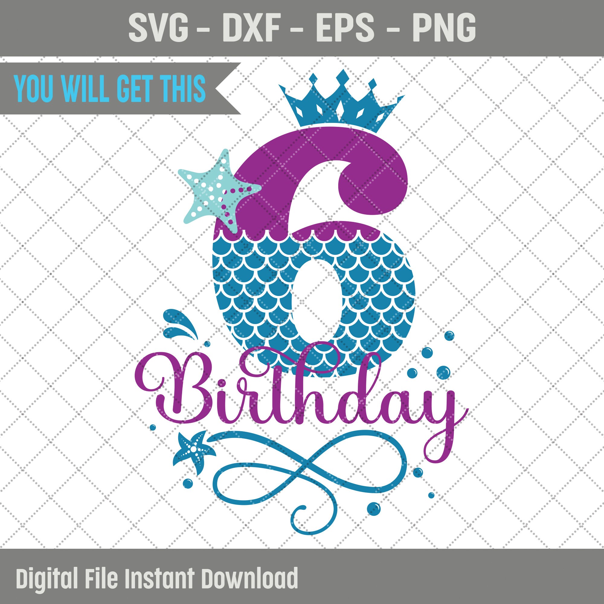 Mermaid Birthday SVG 6 Mermaid Birthday Girl Svg 6th Year - Etsy