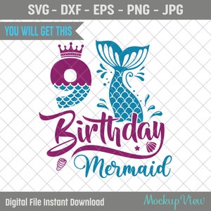 9 Years Old Birthday Mermaid SVG, 9th Birthday Mermaid Svg, Mermaid ...