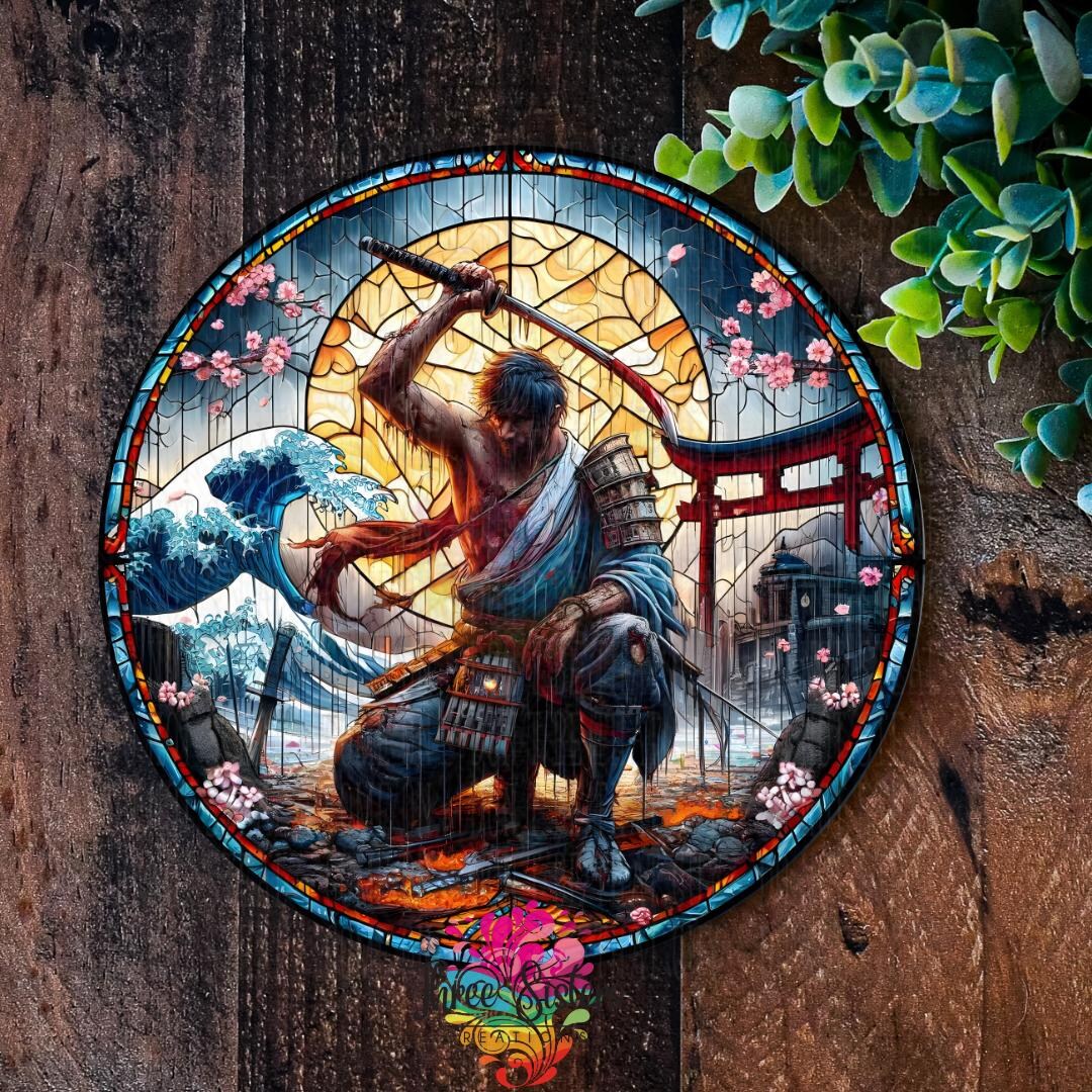 Samurai Warrior Sign, FAUX Stained Glass Garden Art, Japanese Garden ...