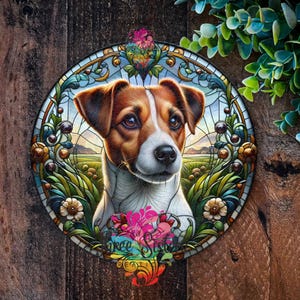 Jack Russell Sign, Metal Dog Plaque, Wreath Signs, Faux Stained Glass ...