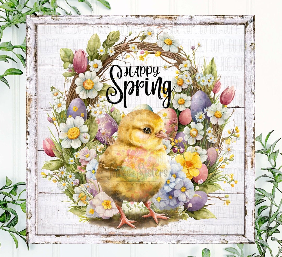 Easter Chick Sign, Spring Wreath Sign, Happy Spring Sign, Spring Wreath ...
