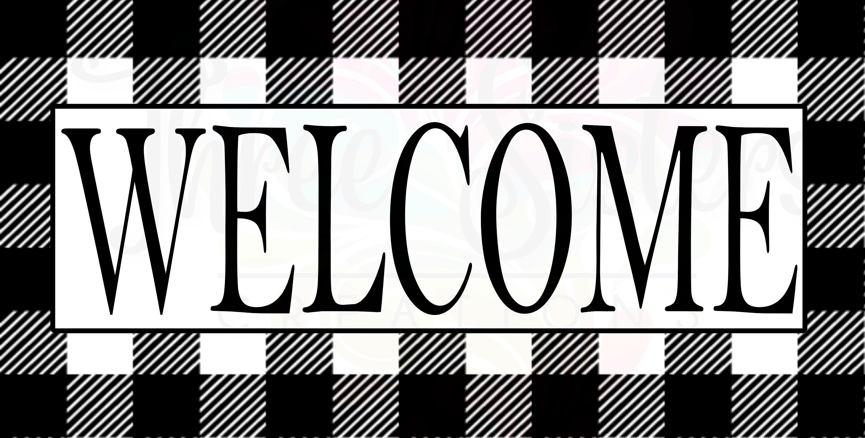 12 x 6 inch Checked Welcome sign Black and white Buffalo check | Etsy