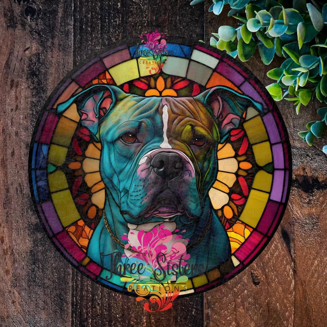 Pitbull Sign, Metal Dog Plaque, Wreath Signs, Faux Stained Glass, Front ...