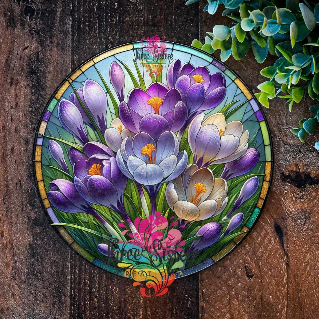 Crocus Sign, Faux Stained Glass Garden Ornament, Spring Flowers, Gifts ...