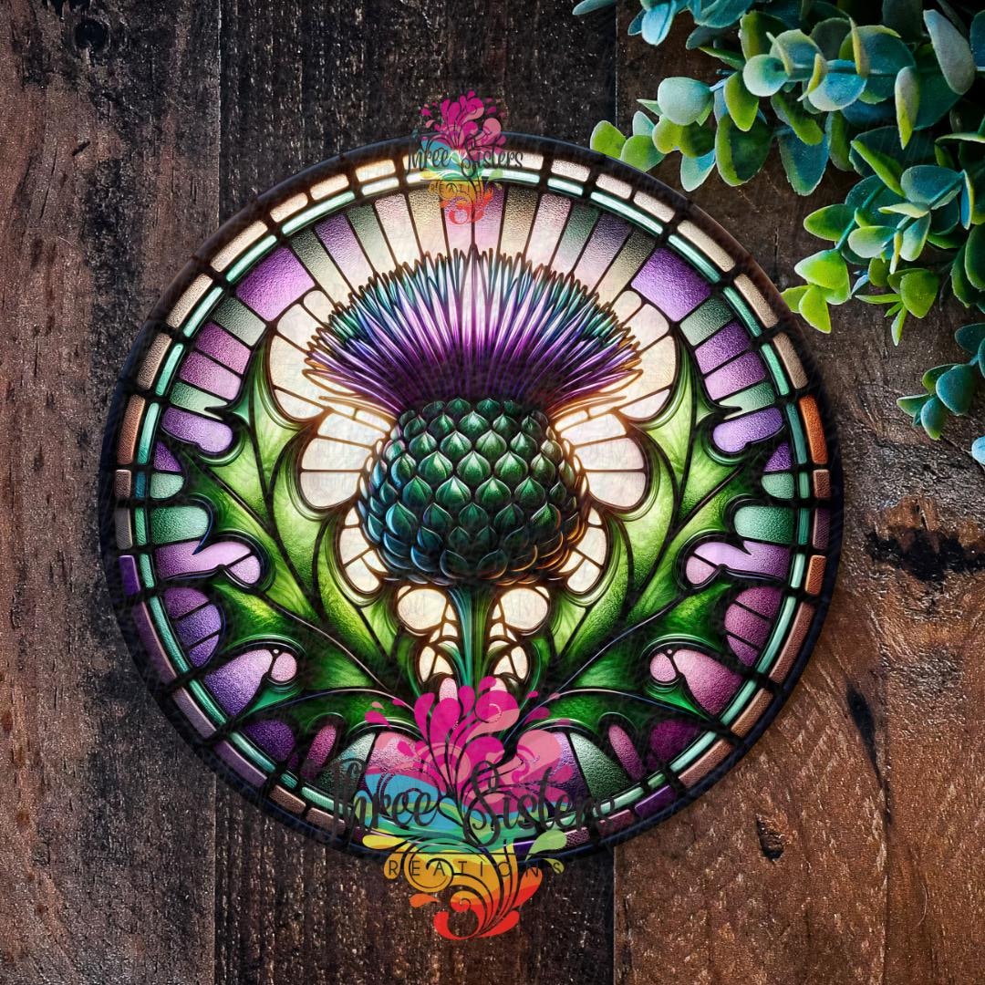 Scottish Thistle Sign, Thistle Wall Art Faux Stained Glass Scottish Thistle, Garden Decoration ...