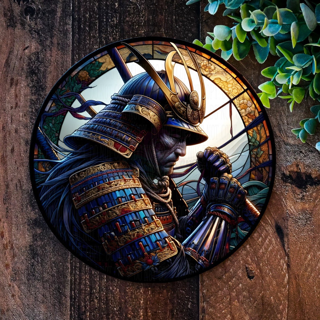 Samurai Warrior Sign, FAUX Stained Glass Garden Art, Japanese Garden ...