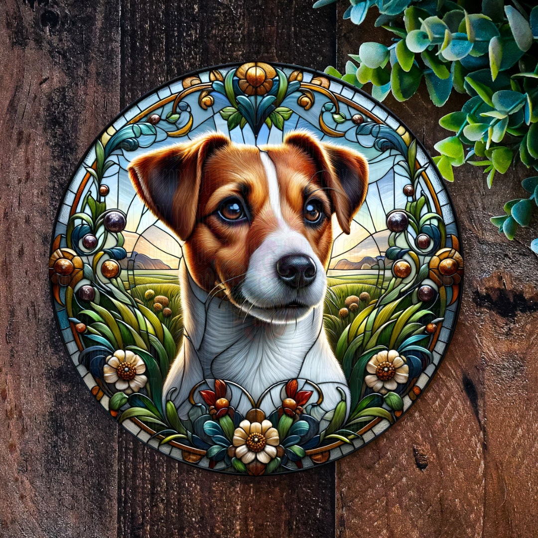 Jack Russell Sign, Metal Dog Plaque, Wreath Signs, Faux Stained Glass ...