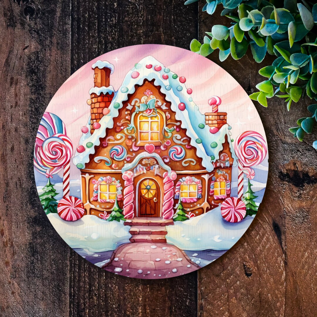 Pink Gingerbread House Sign: Christmas Wreath Sign. Versatile Xmas ...