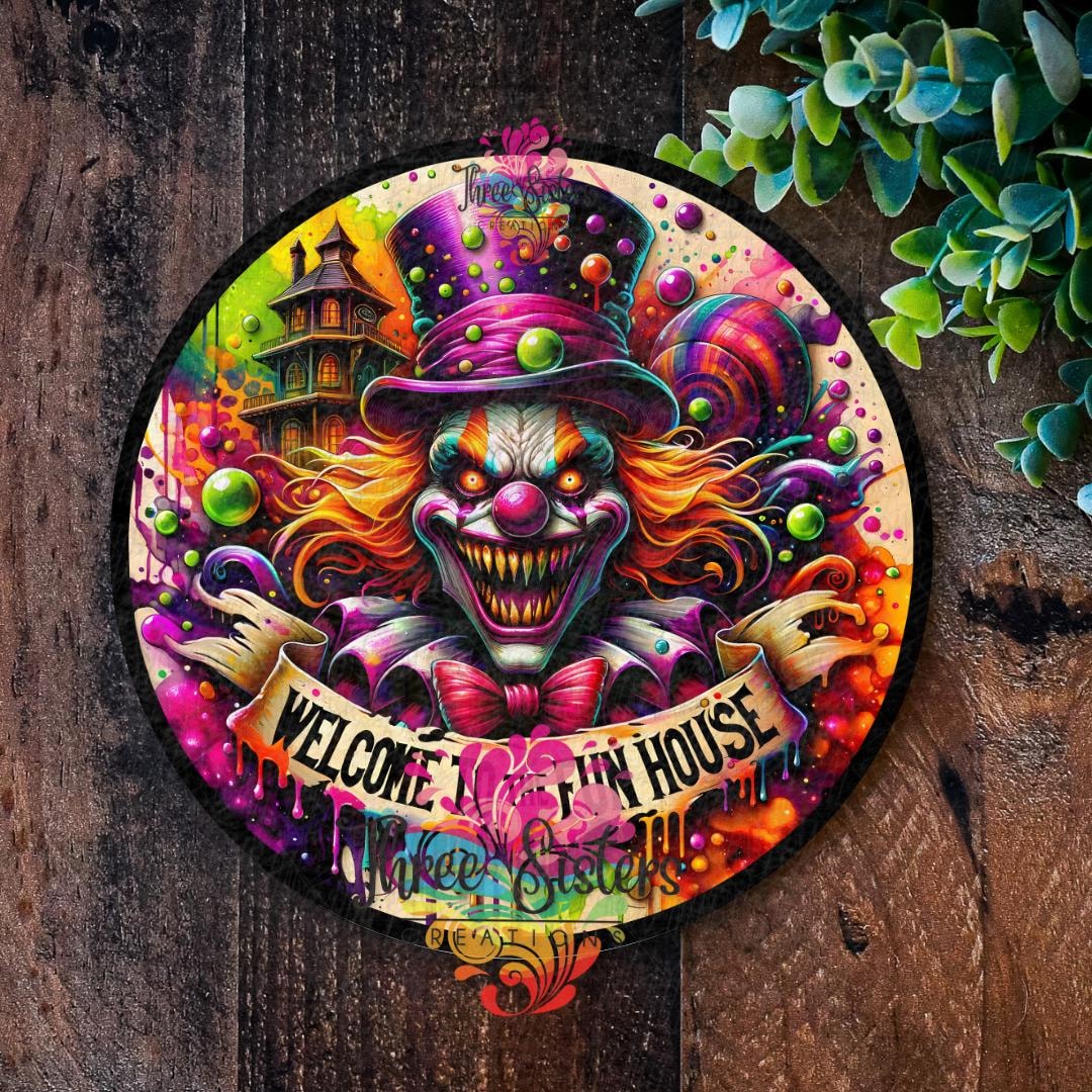 Fun House Clown Sign, Welcome to the Haunted House Wall Art, Spooky ...