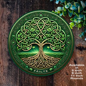 Fáilte Irish Welcome Sign, Celtic Tree of Life Wall Plaque, Emerald ...