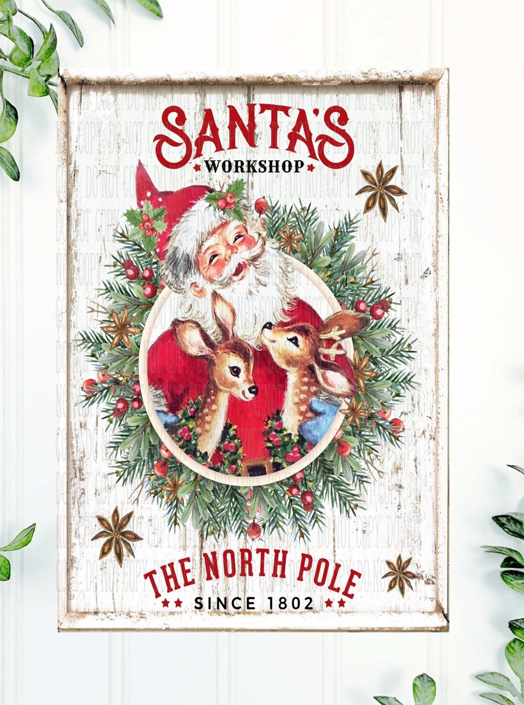 Santa's Workshop Sign, Retro Santa Sign, Retro Christmas Wreath Sign ...