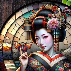 Japanese Geisha Sign, FAUX Stained Glass Garden Art, Japanese Garden ...