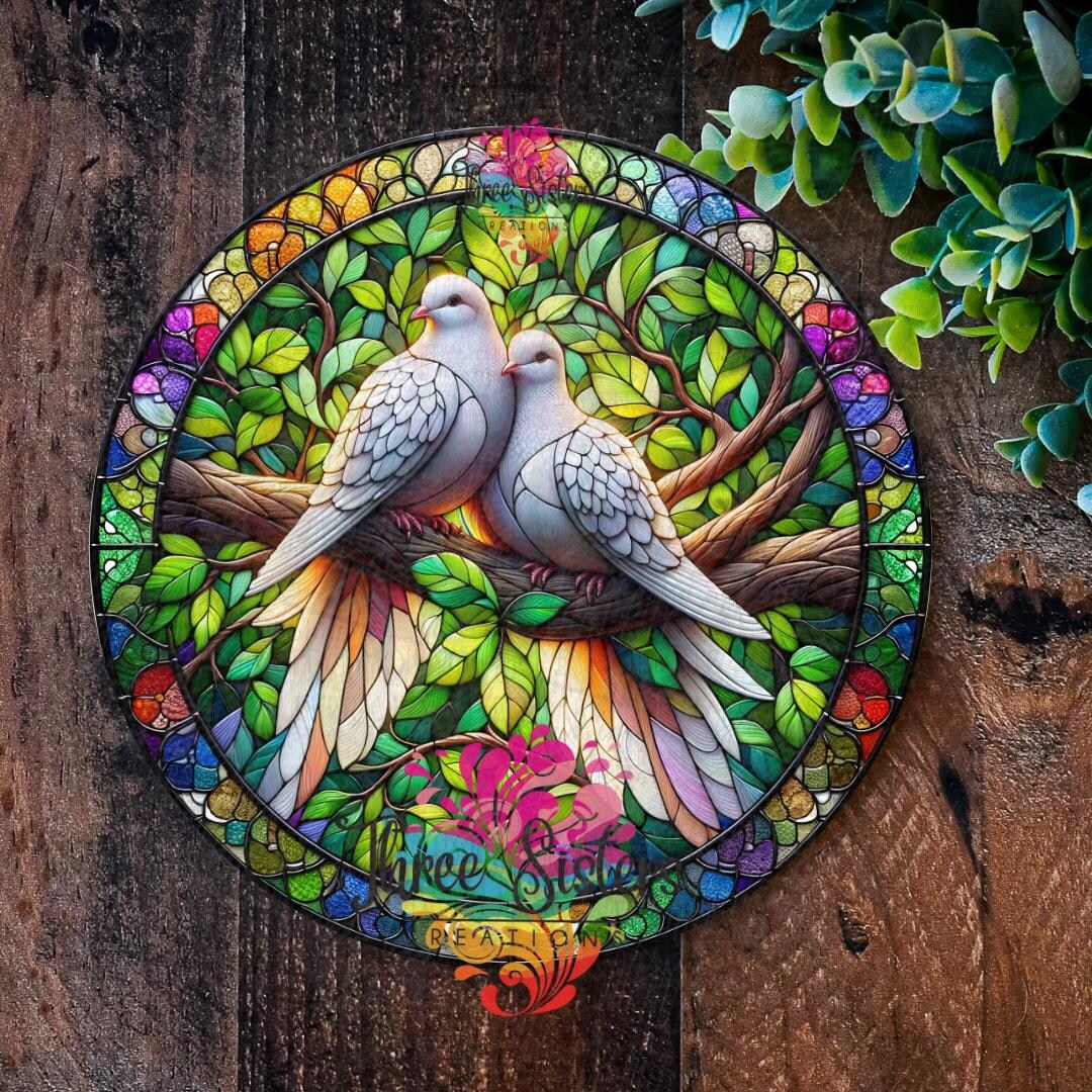 Doves Sign, Faux Stained Glass Sign, Indoor/outdoor Bird Wall Art ...