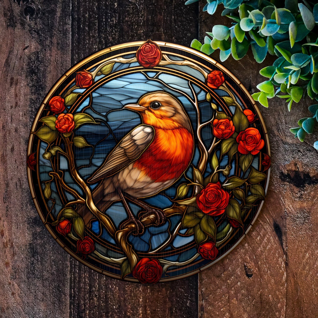 Metal Robin Sign in Faux Stained Glass Effect Vibrant Garden - Etsy