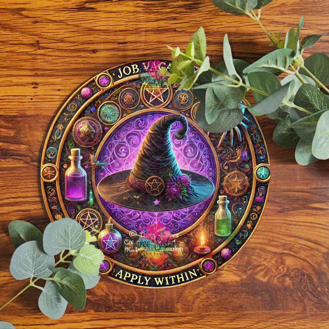 Witch Hat Wreath Sign – Job Vacancy Apply Within, Halloween Door Décor ...