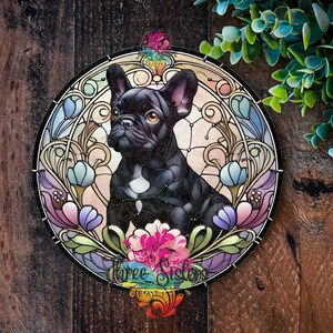 French Bulldog Dog Signs, Frenchie Gifts, Faux Stained Glass Metal Dog ...