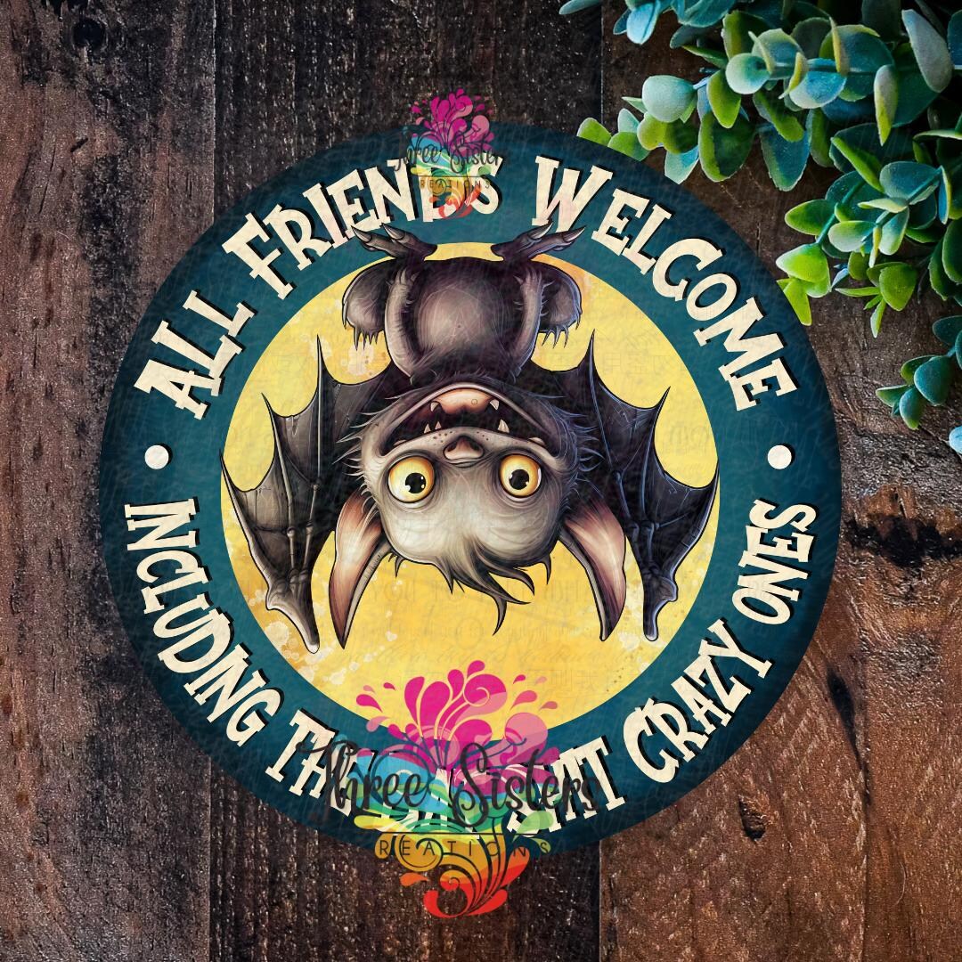 Funny Bat Friends Welcome Sign: Quirky Halloween Wreath Attachment - Etsy