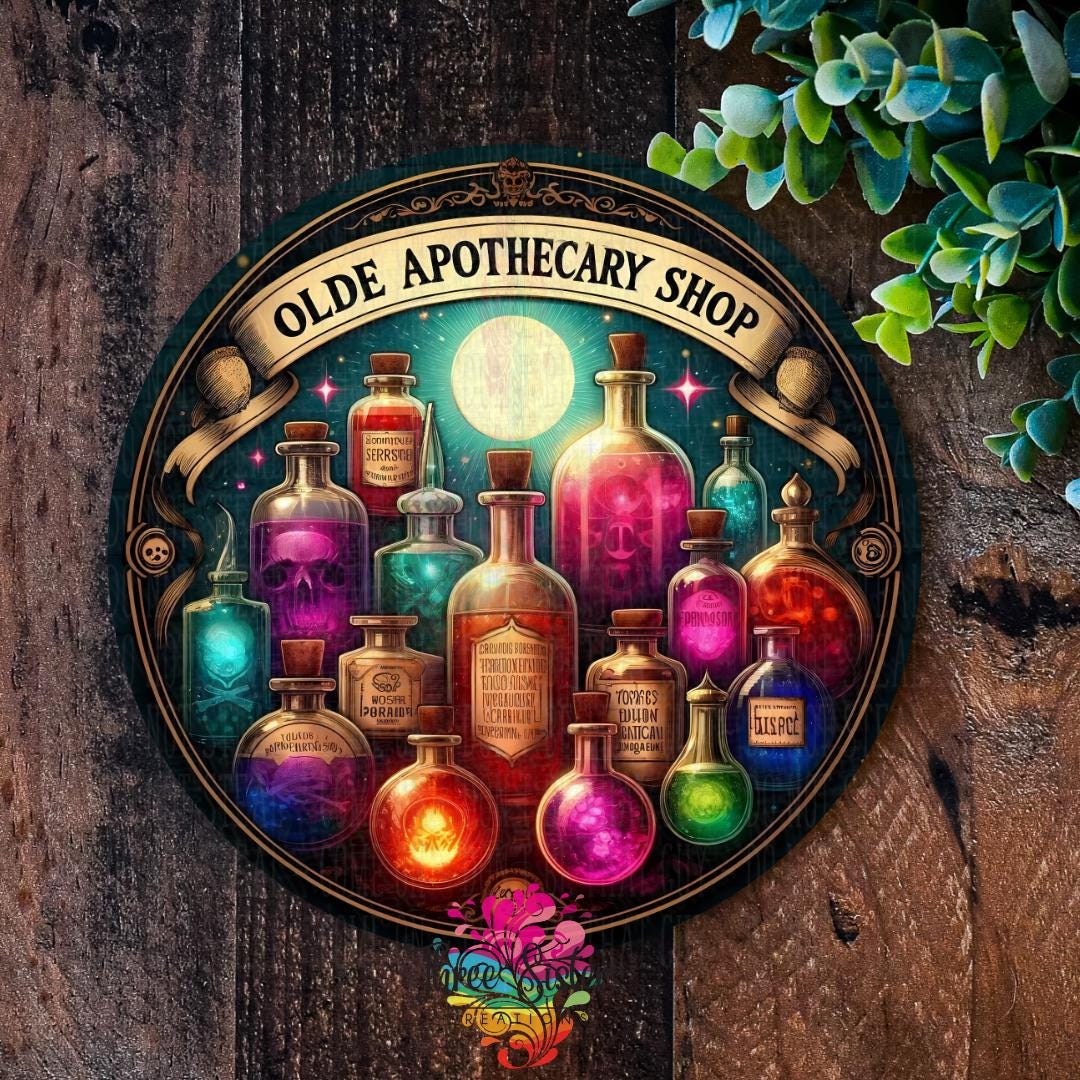 Olde Apothecary Shop Metal Sign Colourful Potion Bottles Wall Décor ...