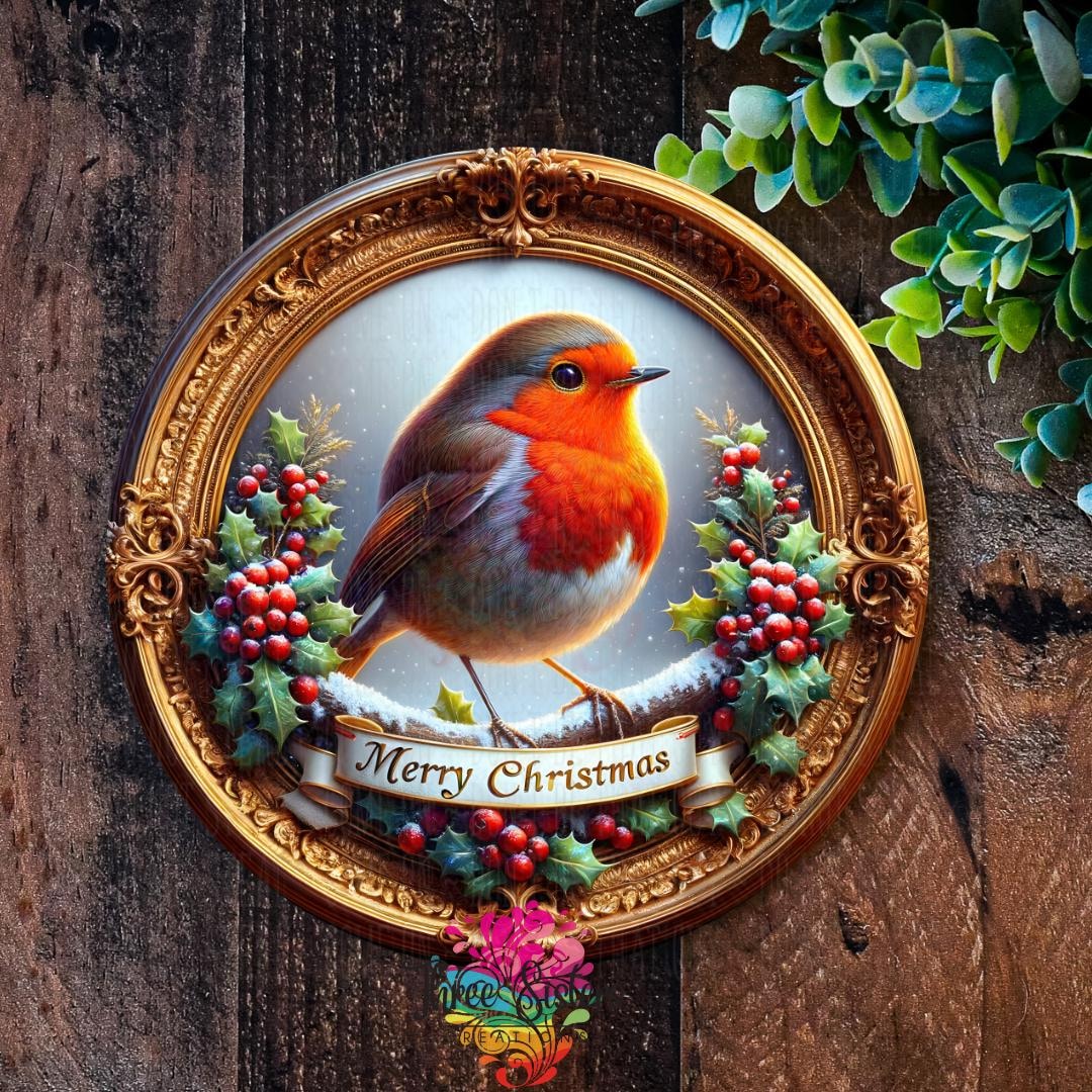 Christmas Robin Merry Christmas Sign, Christmas Wreath Sign, Xmas ...