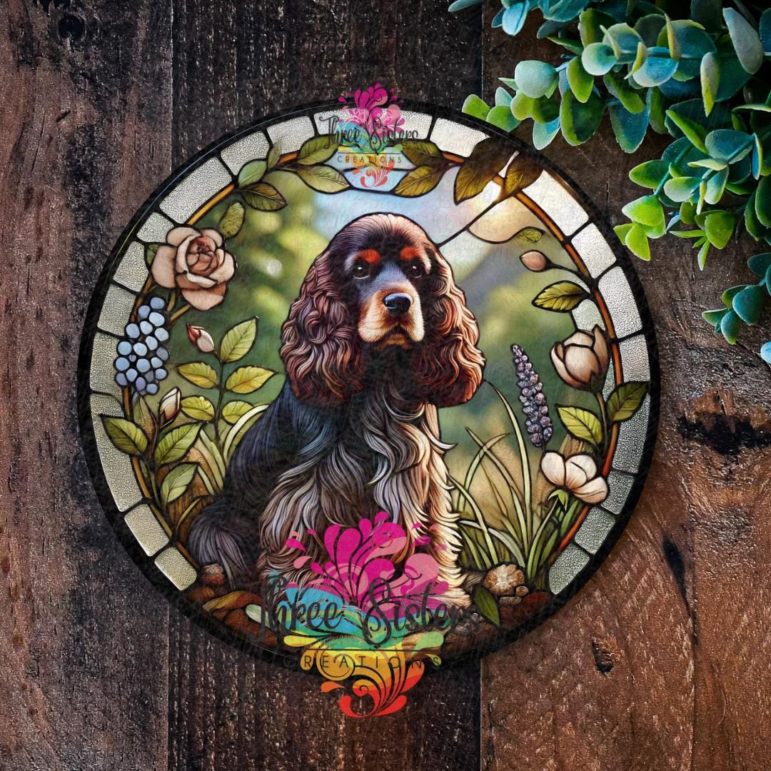 Cocker Spaniel Faux Stained Glass Metal Wall Art: Dog Memorial Plaque ...