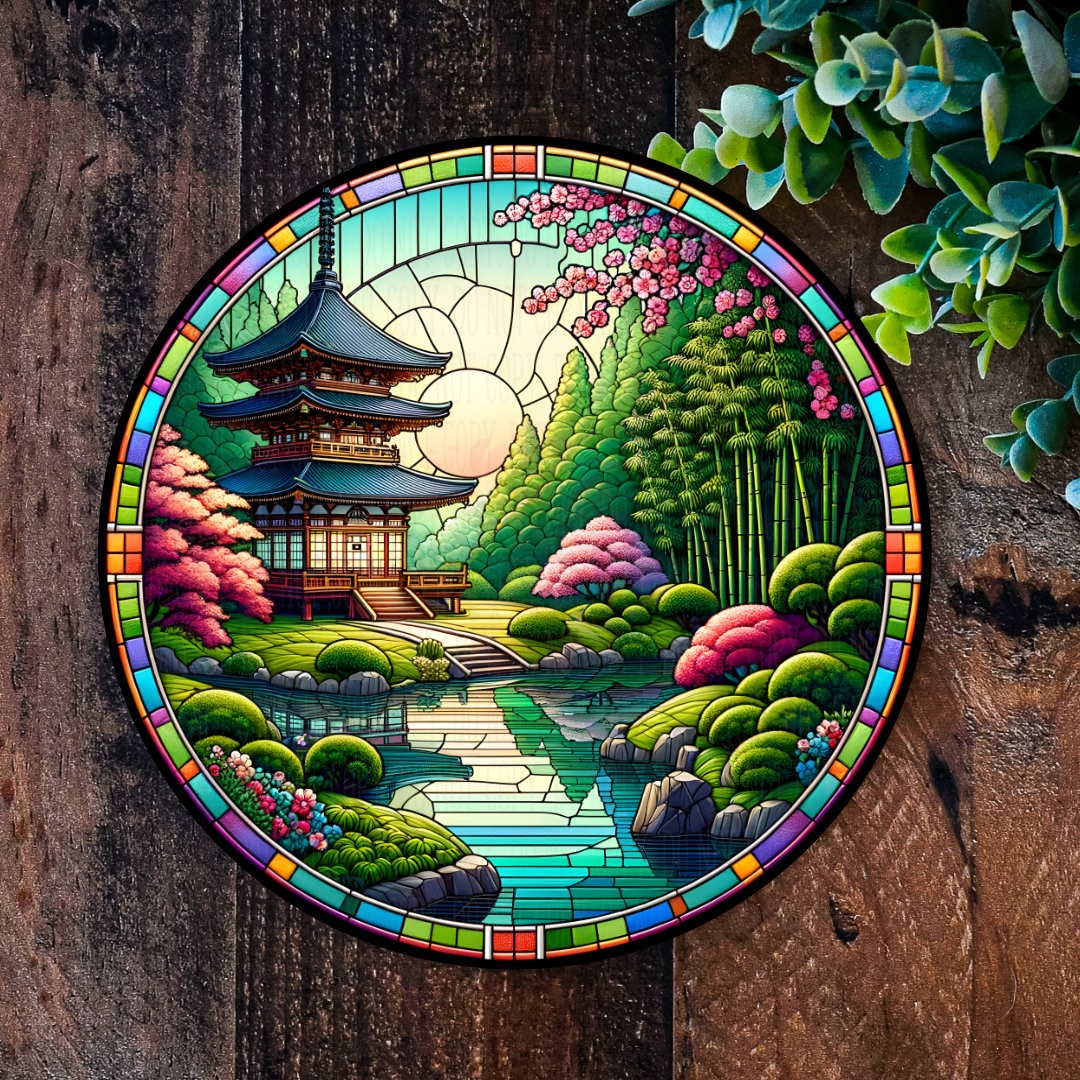 Japanese Pagoda Sign, FAUX Stained Glass Garden Art, Japanese Garden ...